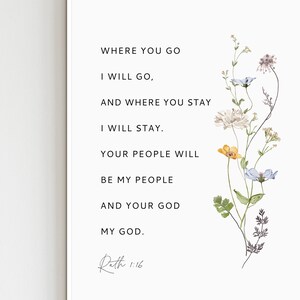 Ruth 1:16 Bible Verse Wildflower Print, Christian Wall Art (digital ...