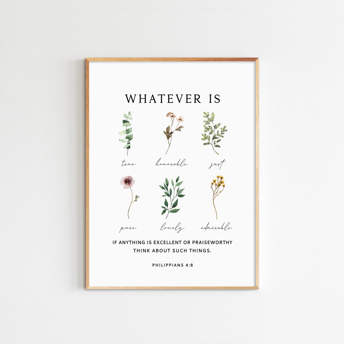 Philippians 4:8 Floral Bible Verse Art Print (digital Download) - Etsy