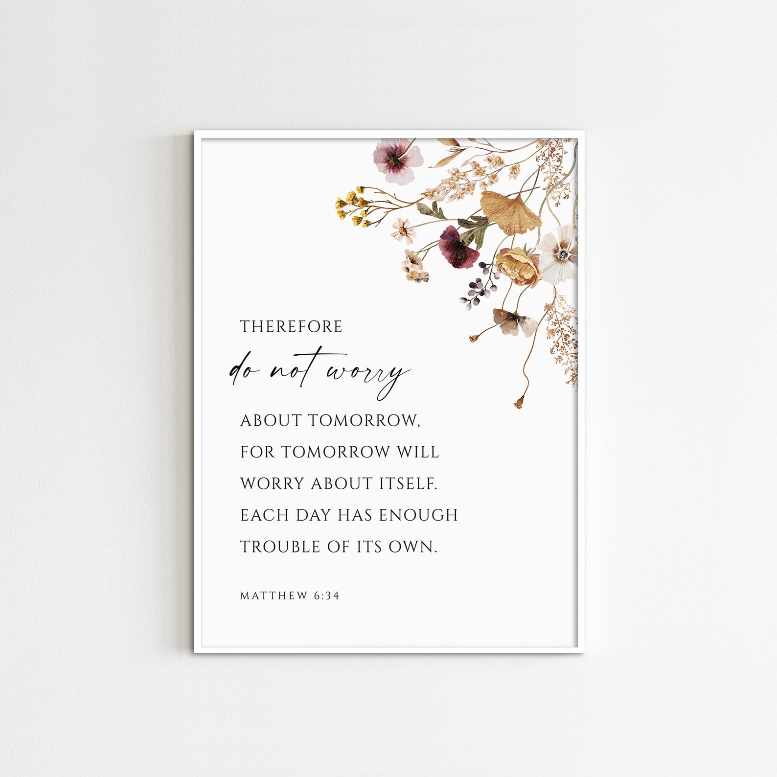 Matthew 6:33-34 Bible Verse Wall Art Watercolor Scripture Wild - Etsy