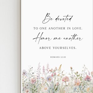 Romans 12:10 Scripture Art Print, Watercolor Wildflower Christian Wall ...