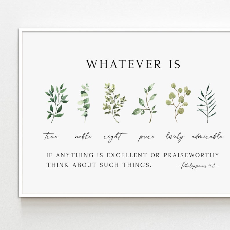 Philippians 4:8 Scripture Art Print, Floral Bible Verse (digital ...
