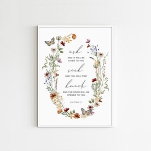 Matthew 7:7, Ask Seek Knock, Bible Verse Wall Art, Bible Quote Print ...