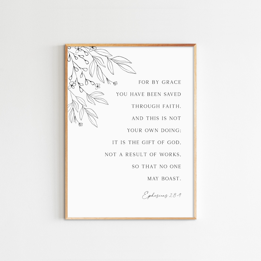 Ephesians 2:8-9 Scripture Art, Minimalist Bible Verse Print (digital ...