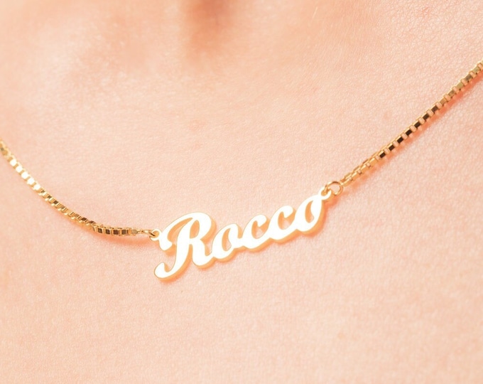 14k Gold Name Necklace , Box Chain Name Necklace , Dainty Name Necklace ...