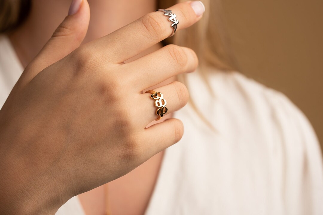 GOLD Year Ring - Personalized Number Ring - Date Ring - Stackable Ring ...