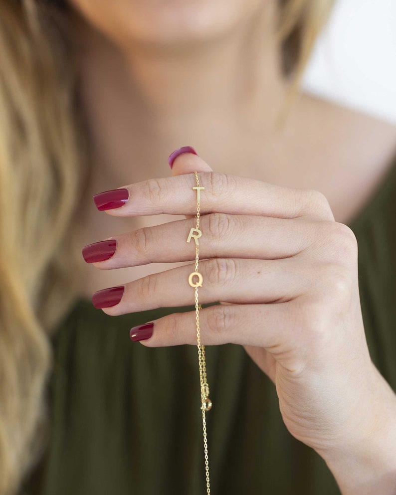 14K Solid Gold Sideways Initial Necklace 14K Initial - Etsy