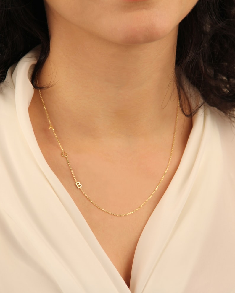 14K Solid Gold Sideways Initial Necklace 14K Initial - Etsy