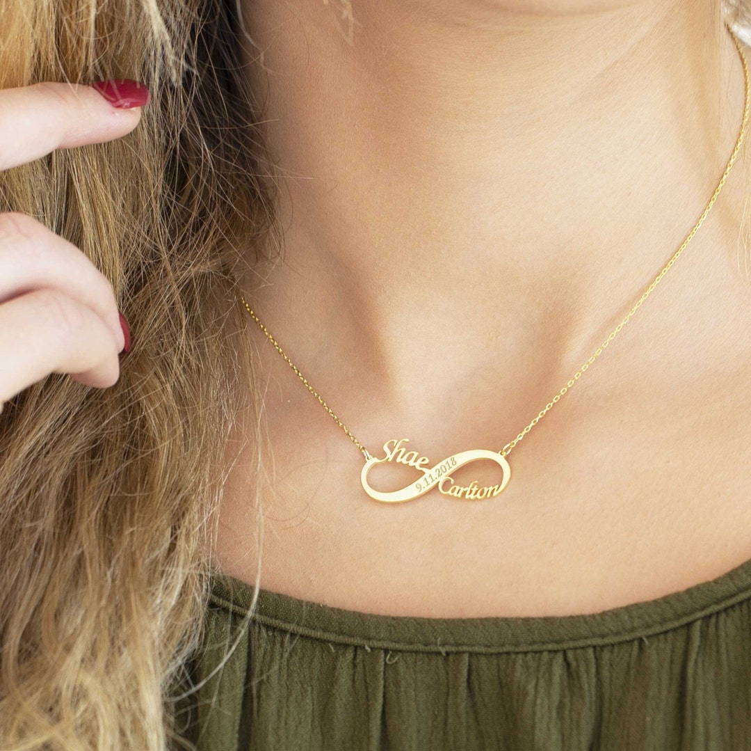 Personalized Sterling Silver Infinity Necklace: Names & Date, Handmade ...