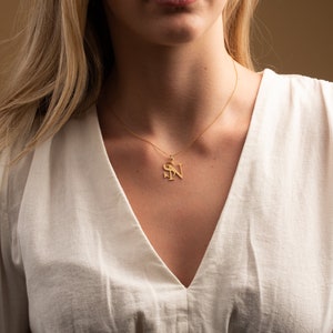 Handmade Double Initial Necklace: Sterling Silver Two Letter Pendant - Etsy