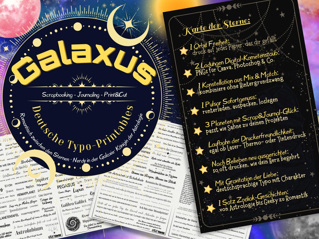 Galactic Words - Typography Printables - German Quotes for Scrapbooking ...
