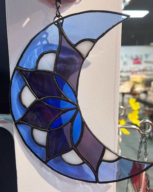 Stained Glass Moon Mandela Suncatcher Window Art Hanging Blue, Purple ...
