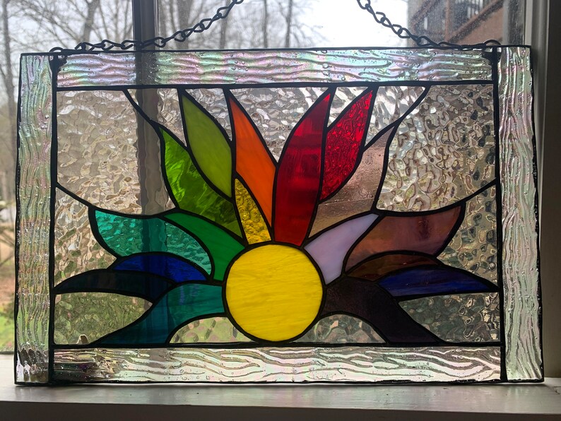 Stained Glass Sunburst Panel Window Hanging Sunset Sunrise - Etsy