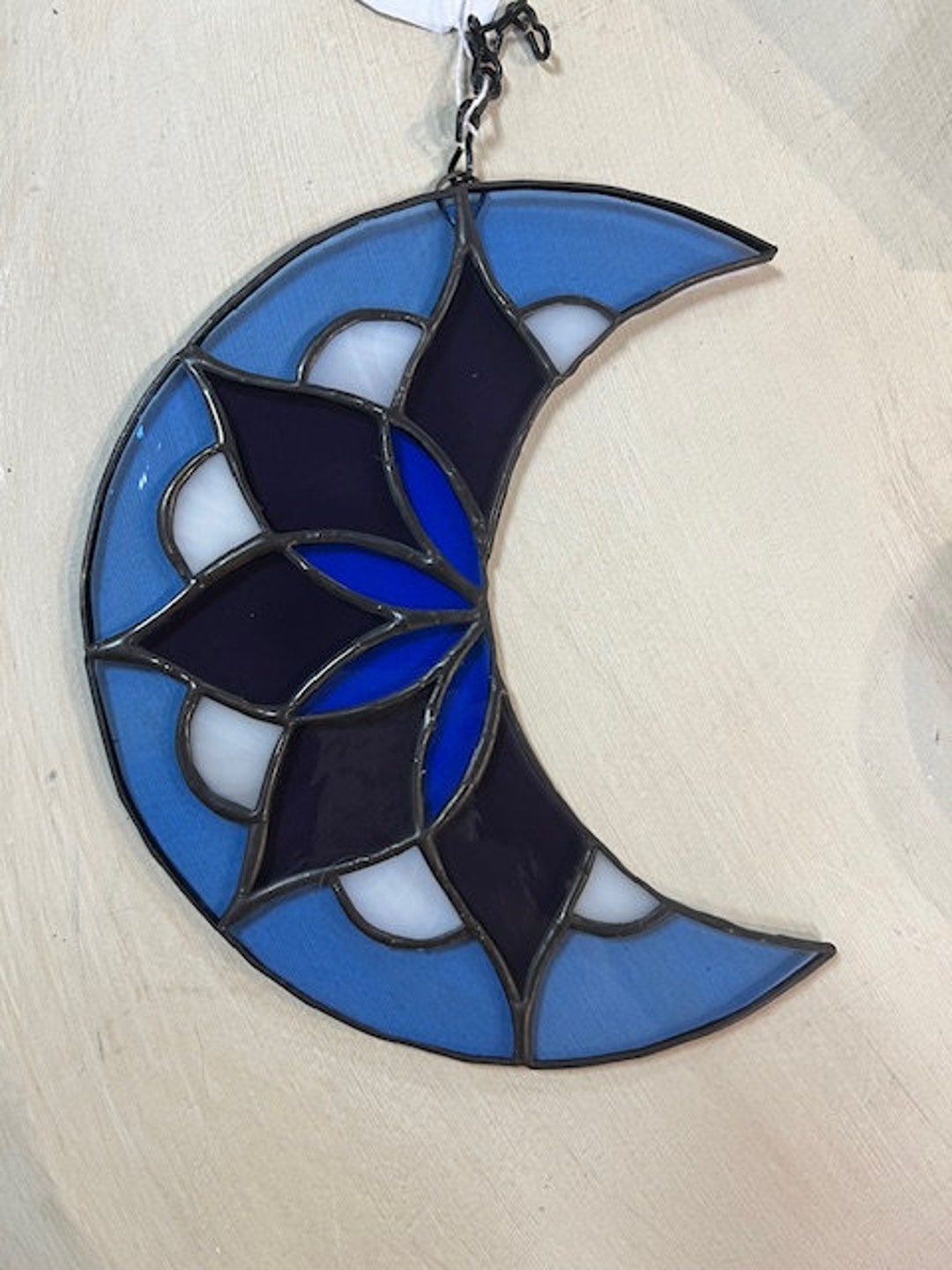 Stained Glass Moon Mandela Suncatcher Window Art Hanging Blue, Purple ...