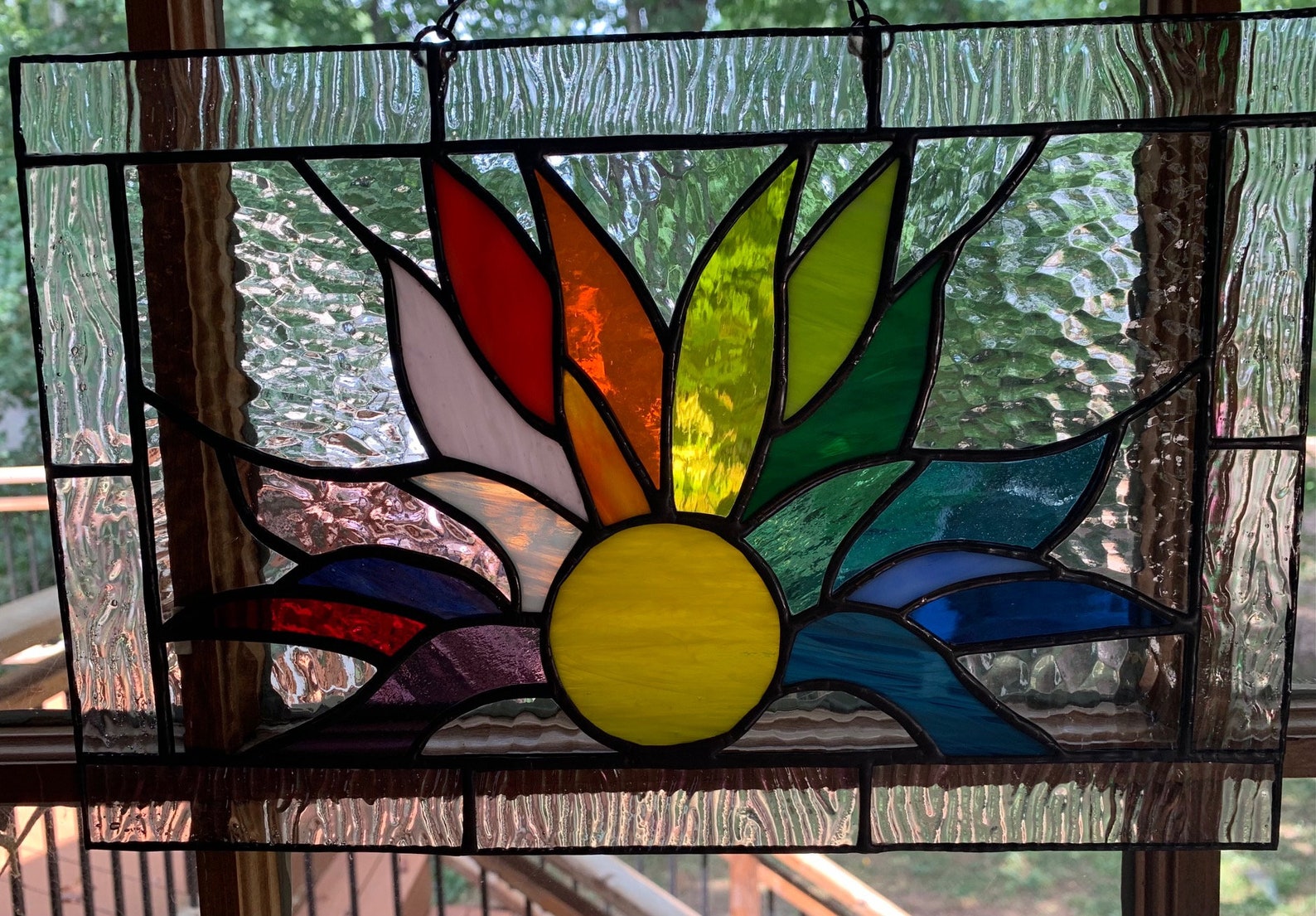 Stained Glass Sunburst Panel Window Hanging Sunset Sunrise - Etsy