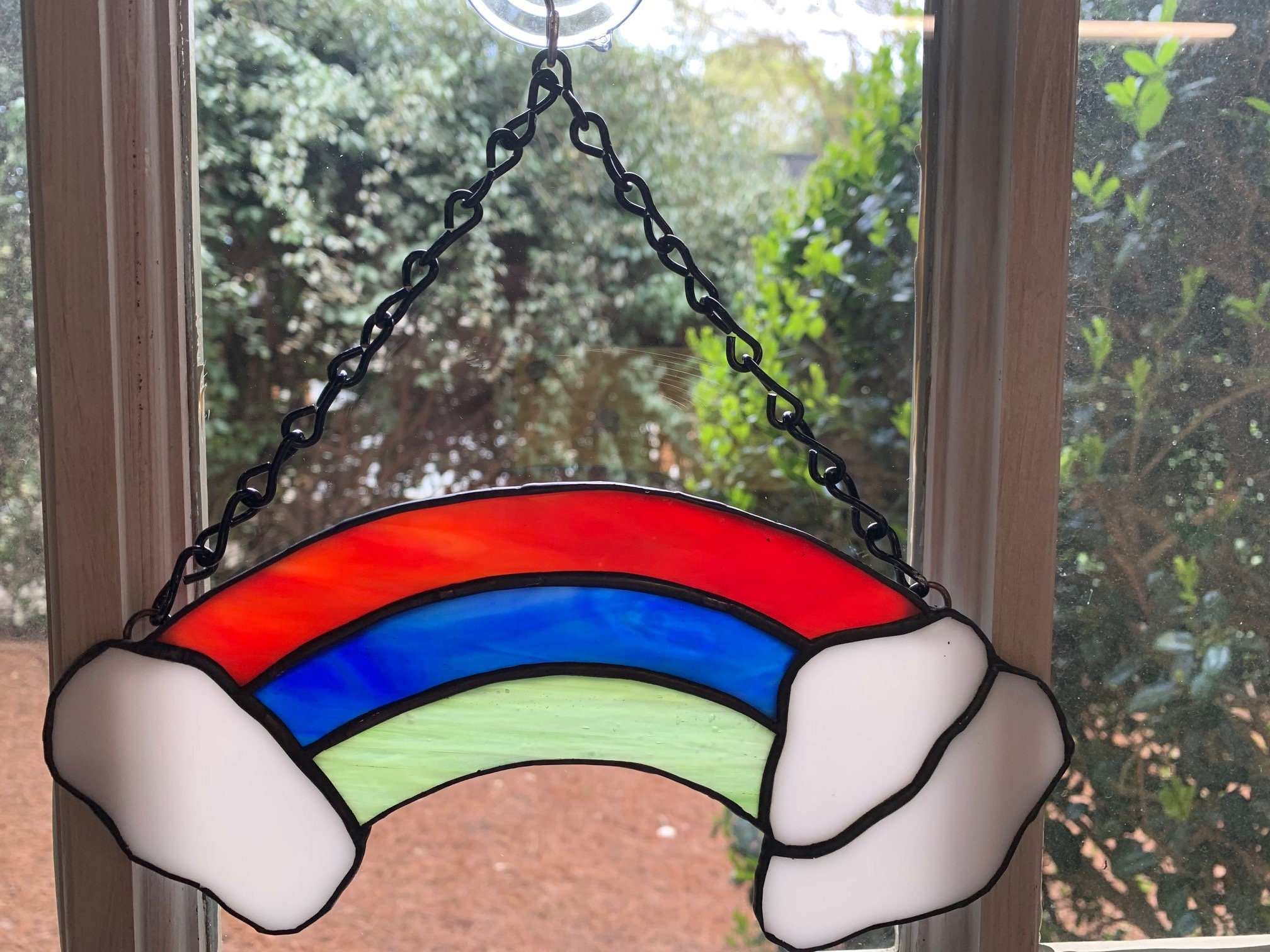 Stained Glass Rainbow Suncatcher With Clouds - Etsy