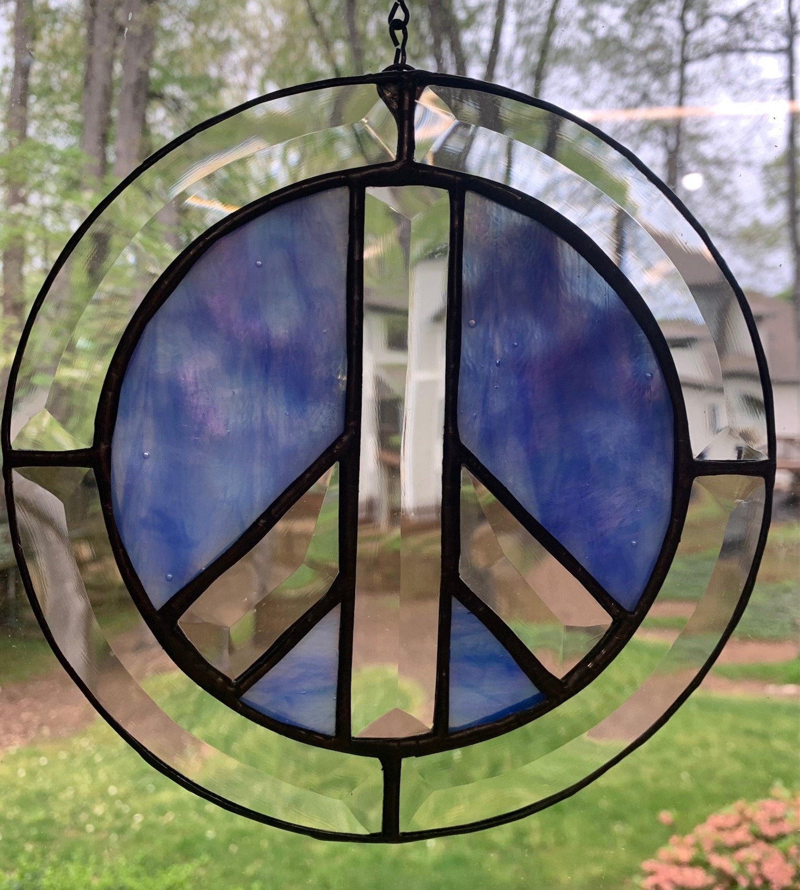 Stained Glass Peace Sign Suncatcher in Beveled Glass and Blue - Etsy