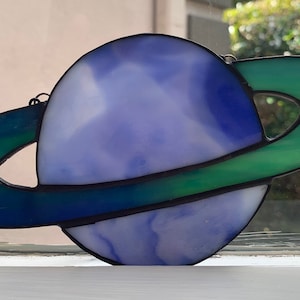 Stained Glass Saturn Suncatcher Art Glass Window Hanging Planet 9" - Etsy