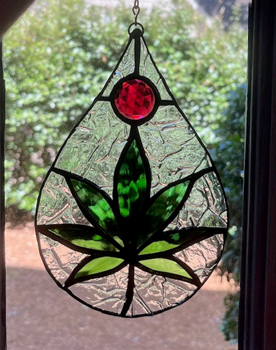 Stained Glass Teardrop Marijuana Leaf Pot Suncatcher - Etsy