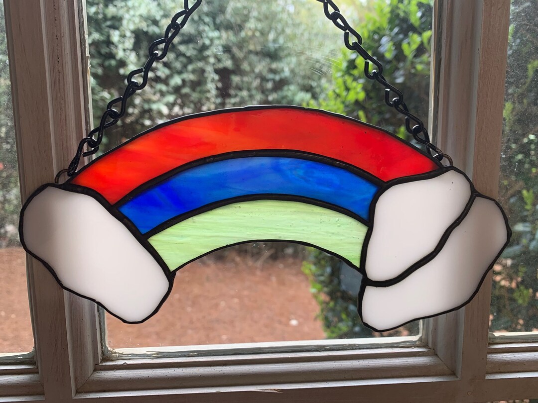 Stained Glass Rainbow Suncatcher With Clouds - Etsy