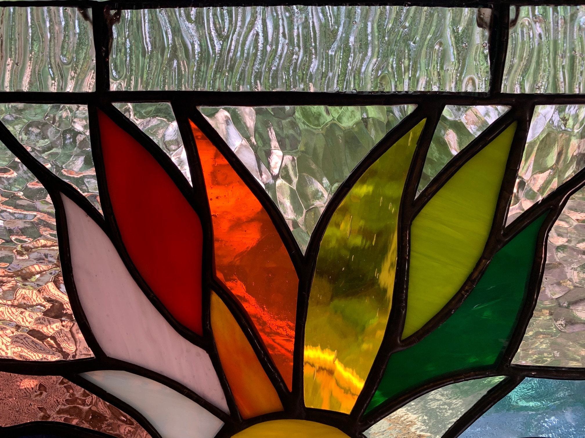 Stained Glass Sunburst Panel Window Hanging Sunset Sunrise | Etsy