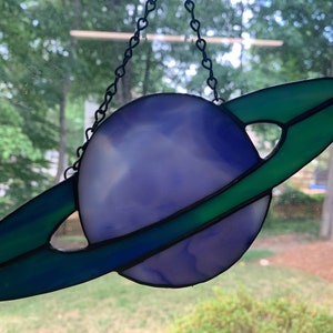 Stained Glass Saturn Suncatcher Art Glass Window Hanging Planet 9" - Etsy