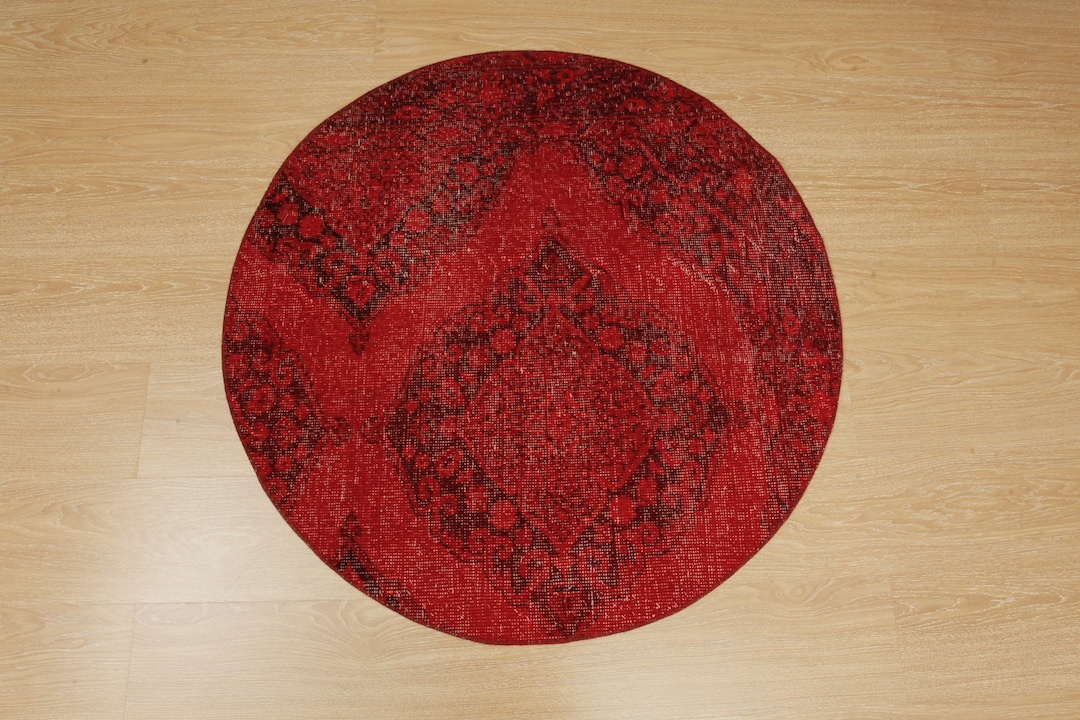 4x4 Red Circle Entryway Rug, Red Round Rug, Retro Bathroom Rug , 3'7 X ...