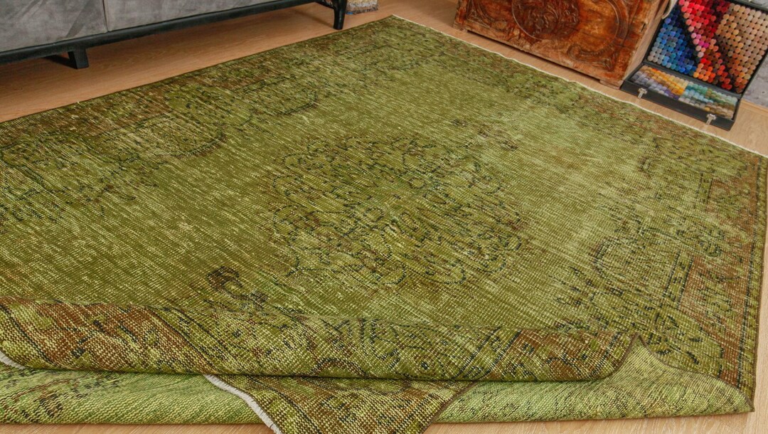 6x9 Vintage Green Rug, Green Area Rug, 6'3" X 8'10" Vintage Distressed ...
