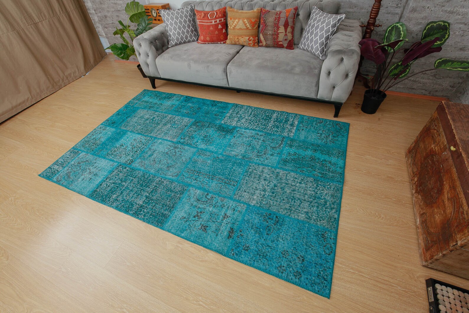 5x8 Shades of Blue Patchwork Rug , Vintage Modern Boho Deco Patchwork ...