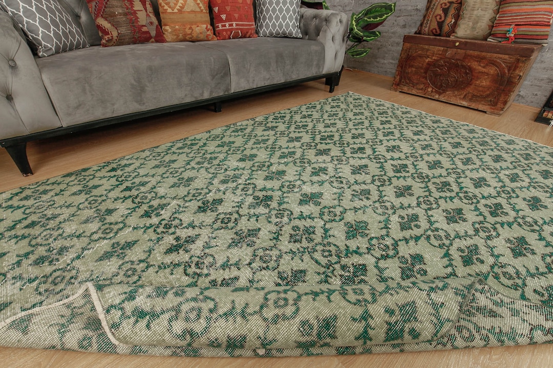 6x8 Abstract Green Rug, Minimal Vintage Rug, Green Area Rug, 5'6 X 8 ...