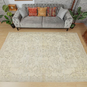 Faded Beige Living Room Carpet, 6' X 9'10" Turkish Bedroom Rug ...