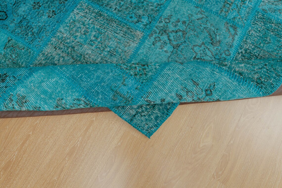 5x8 Shades of Blue Patchwork Rug , Vintage Modern Boho Deco Patchwork ...
