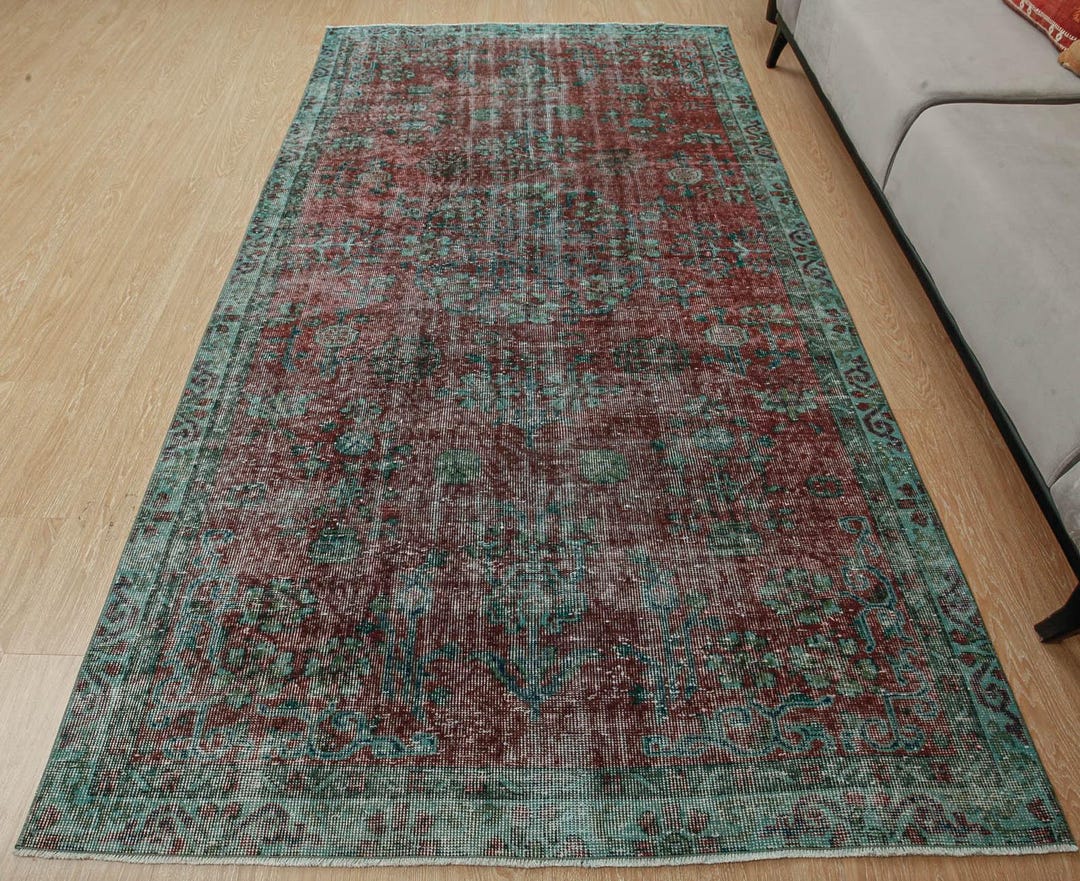 5x10 Red Area Rug, Turkish Red Teal Rug, 5'5" X 9'6" , Rug for Living ...
