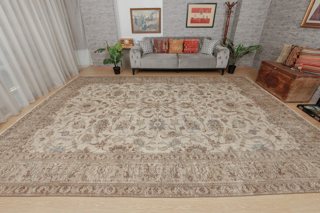 9x14 70's Antique Rug, Retro Bed Plan Rug, Living Room Rug , 9'2 X 13'7 ...