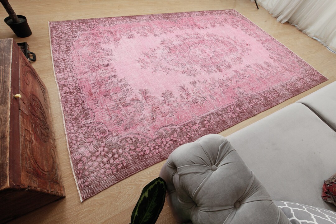 7x11 Pink Bed Plan Rug, Living Room Rug, Handmade Rug , 6'10 X 10'6 ...