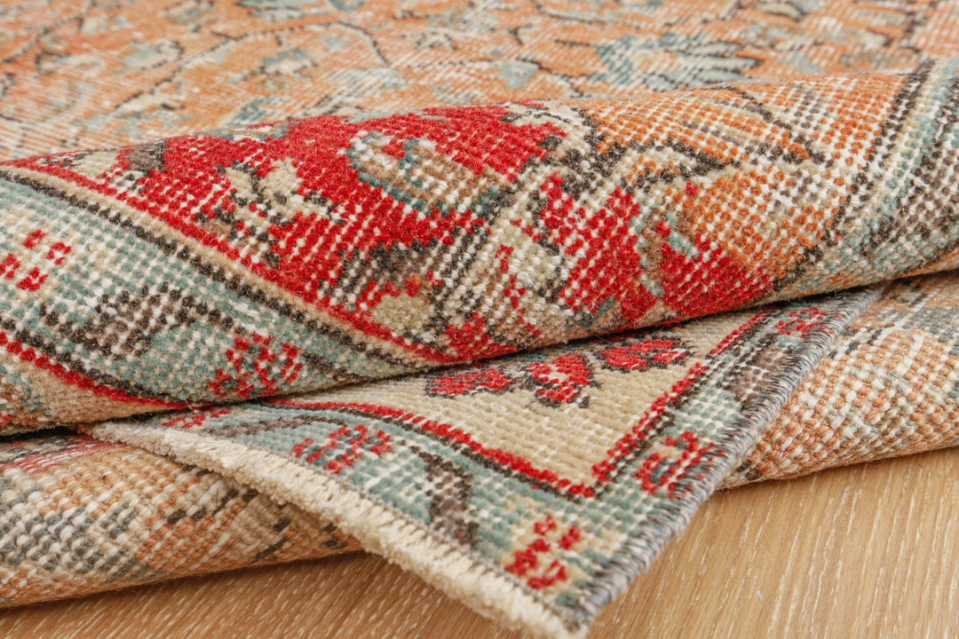 5x8 Pastel Orange Floral Area Rug, 4'9 X 8'2 Unique Living Room Vintage ...