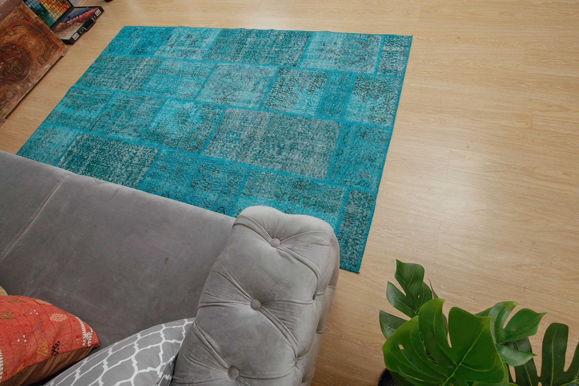 5x8 Shades of Blue Patchwork Rug , Vintage Modern Boho Deco Patchwork ...