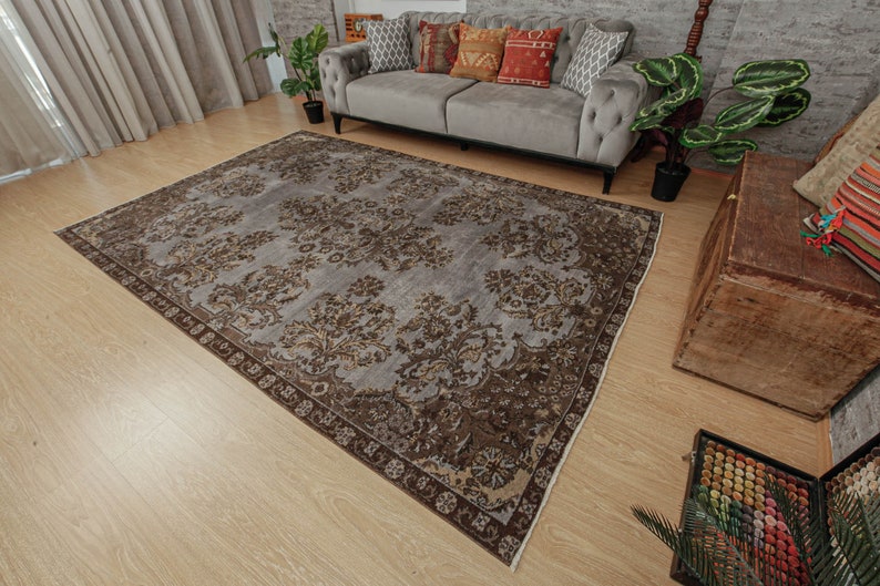 7x10 Handmade Half Pile Gray Brown Rug Living Room Rug - Etsy