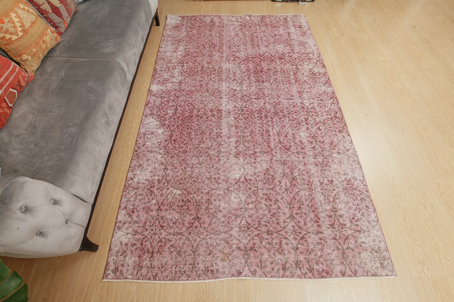 5x8 Pink Kitchen Rug, Distressed Pink Vintage Rug, 5'2" X 8'4" Area Rug ...