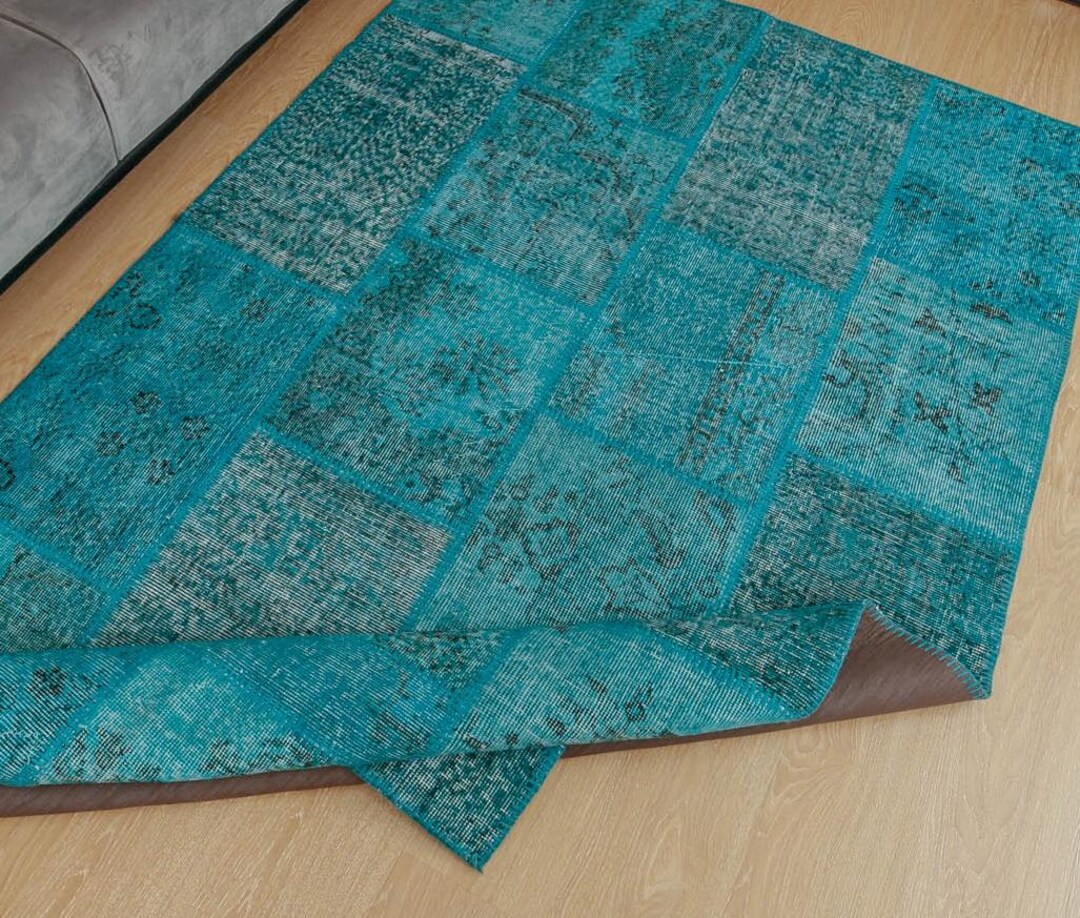 5x8 Shades of Blue Patchwork Rug , Vintage Modern Boho Deco Patchwork Area Rug , 4'11" X 8 ...