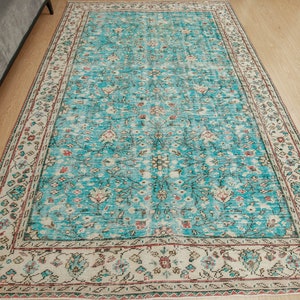 Teal Floral Bedroom Rug 6x9 , Kitchen Rug, Rug for Living Room, 6'5 X 9 ...
