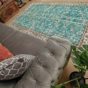Teal Floral Bedroom Rug 6x9 , Kitchen Rug, Rug for Living Room, 6'5 X 9 ...