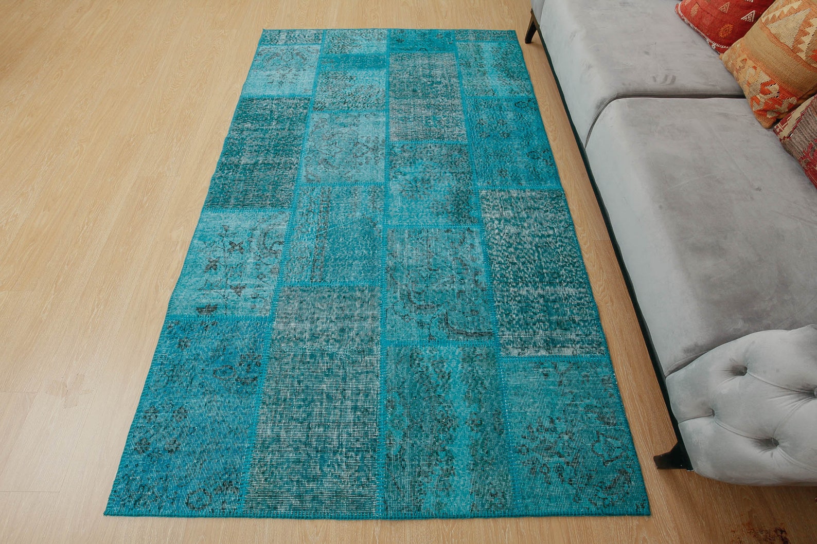 5x8 Shades of Blue Patchwork Rug , Vintage Modern Boho Deco Patchwork ...