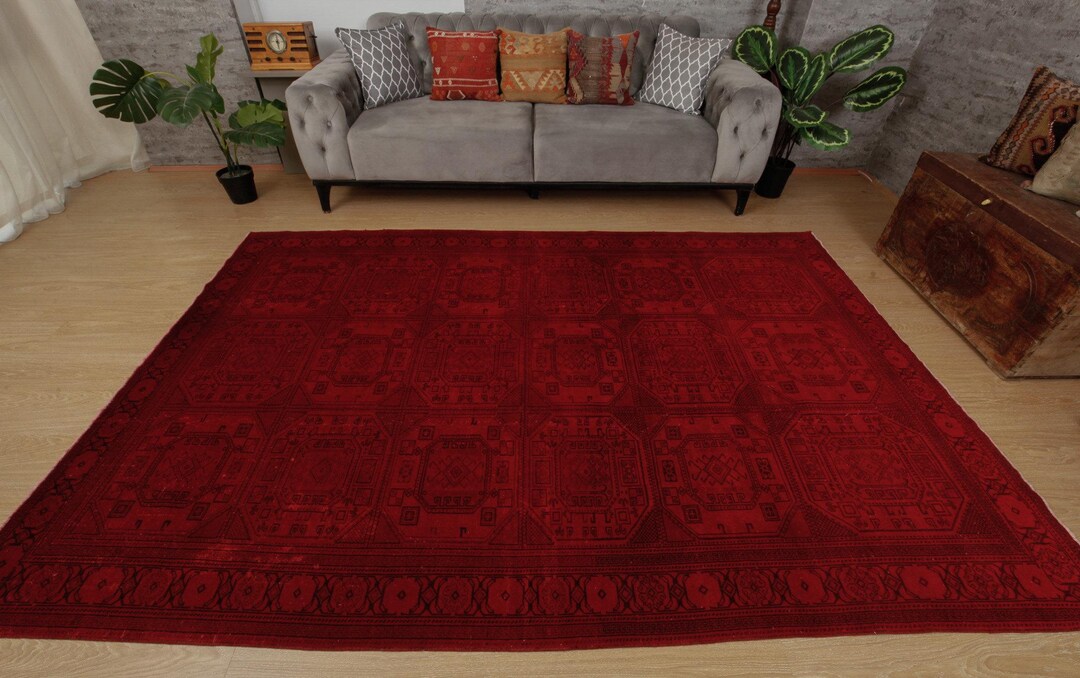 6x9 Dark Red Geometric Rug for Living Room, Home Decor Rug, Boho Rug, 6 ...