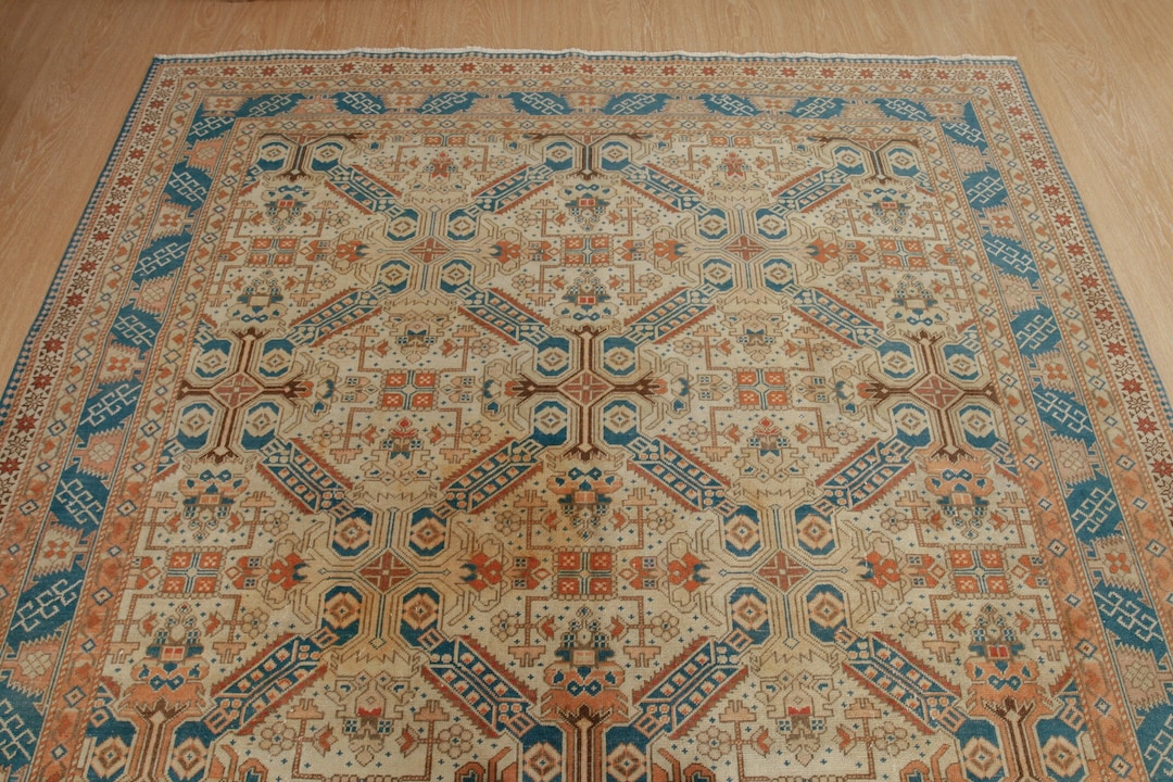 6x9 Geometric Woven Wool Rug, Handmade Rug, Area Rug, 6'5 X 9'5 Retro ...