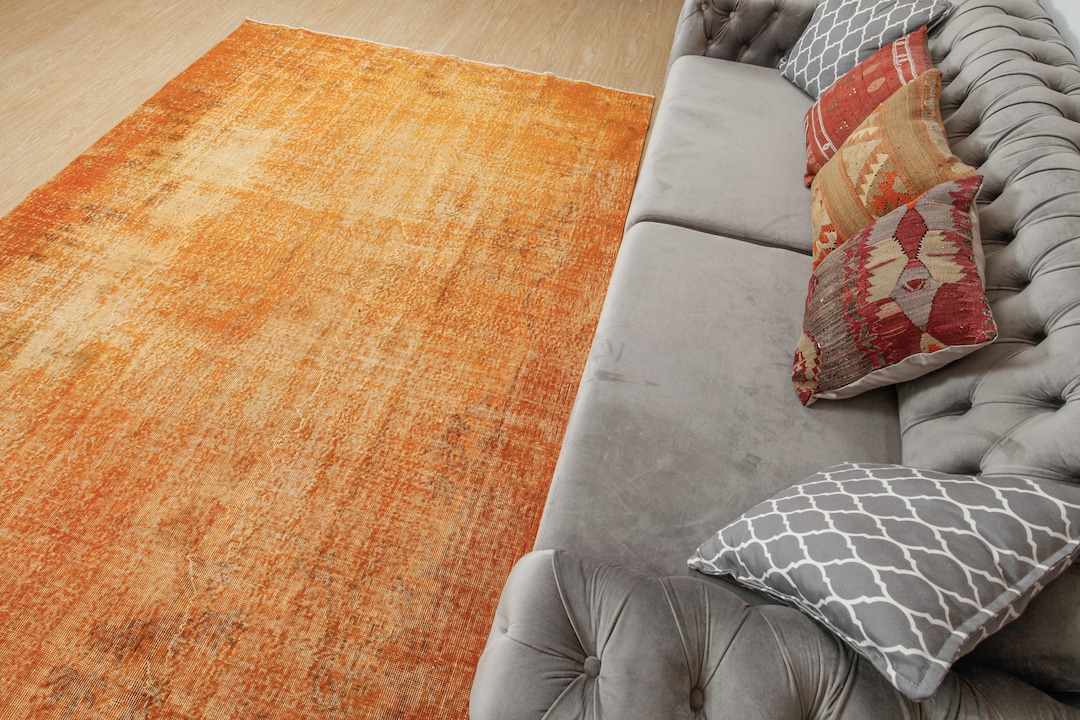 7x9 Orange Living Room Rug,oriental Rug, 6'9 X 9'4 Turkish Rug ...