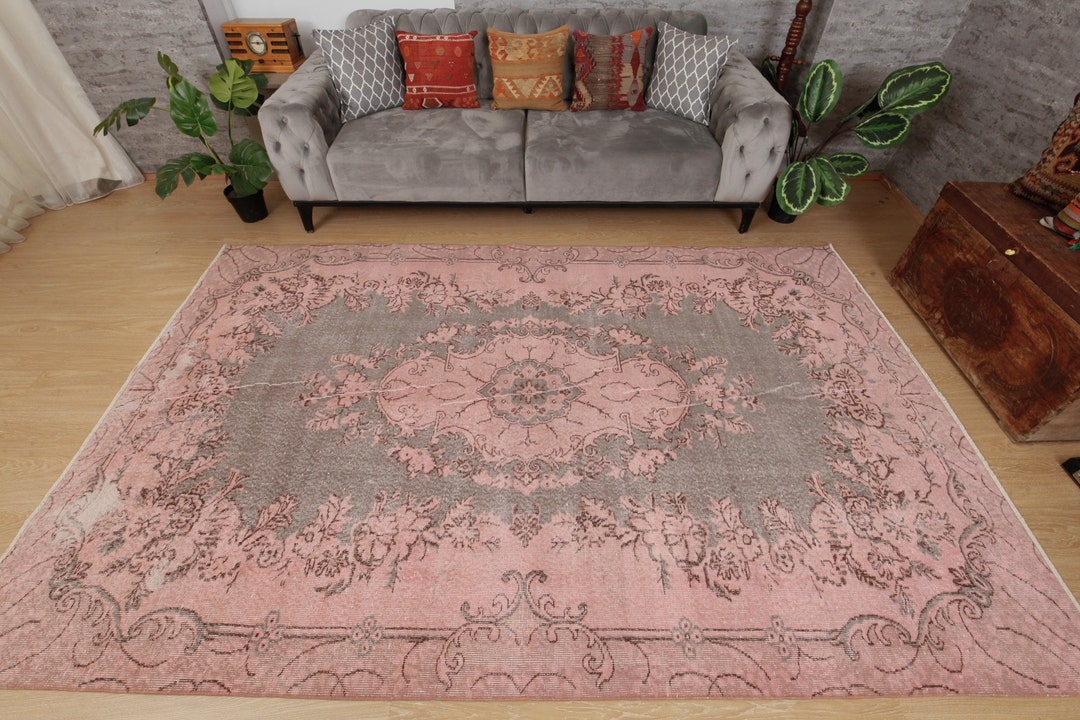 6x10 Pastel Pink Grey Rug, Home Decor Rug, Living Room Rug, 6'2" X 9'10 ...