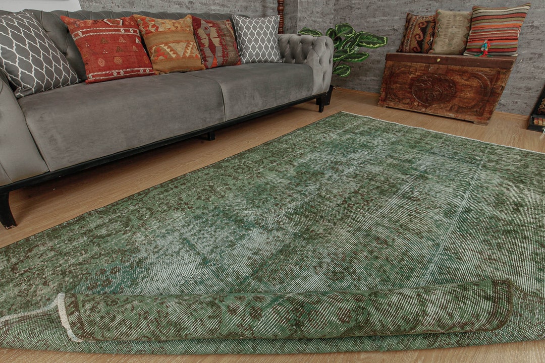 5x8 Green Kitchen Rug, Dining Room Rug, Faded Rug, 5'1 X 8'2 Green Area ...