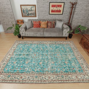 Teal Floral Bedroom Rug 6x9 , Kitchen Rug, Rug for Living Room, 6'5 X 9 ...