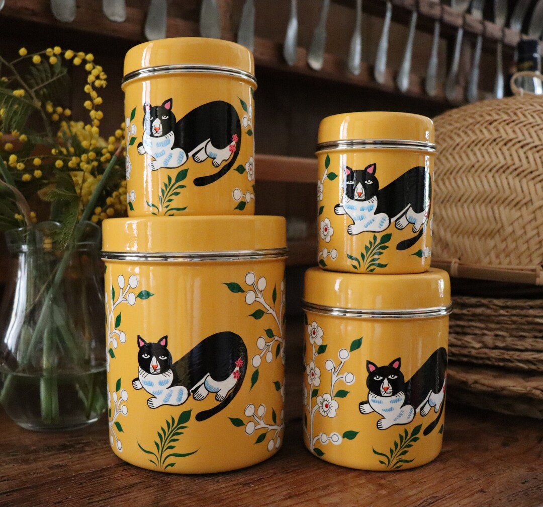 Hand Painted Cat Kitchen Canister Set: Tea, Coffee, Sugar Storage ...
