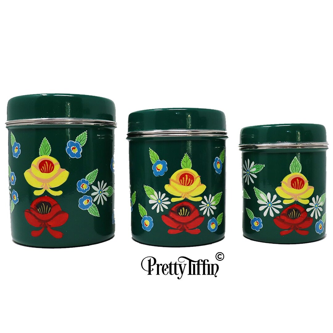 Hand Painted Tea Coffee Sugar Tins, Canister Set of 3, Kitchen Caddy ...
